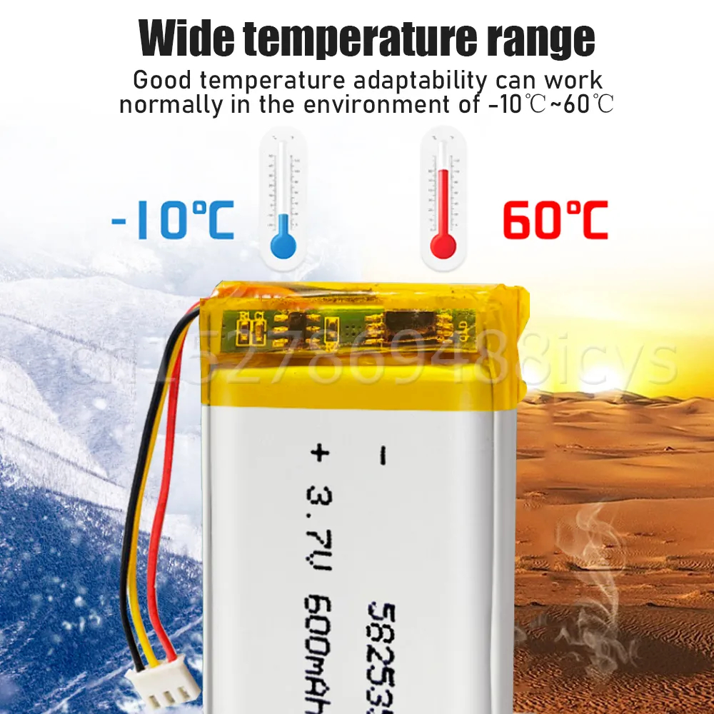 582535 600mAh 3.7V Lithium Polymer Rechargeable Battery For GPS MP3 LED ...