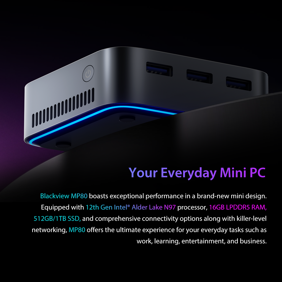 Blackview MP80 Mini PC 12th Gen Intel Alder Lake N97 DDR5 16GB 512GB ...