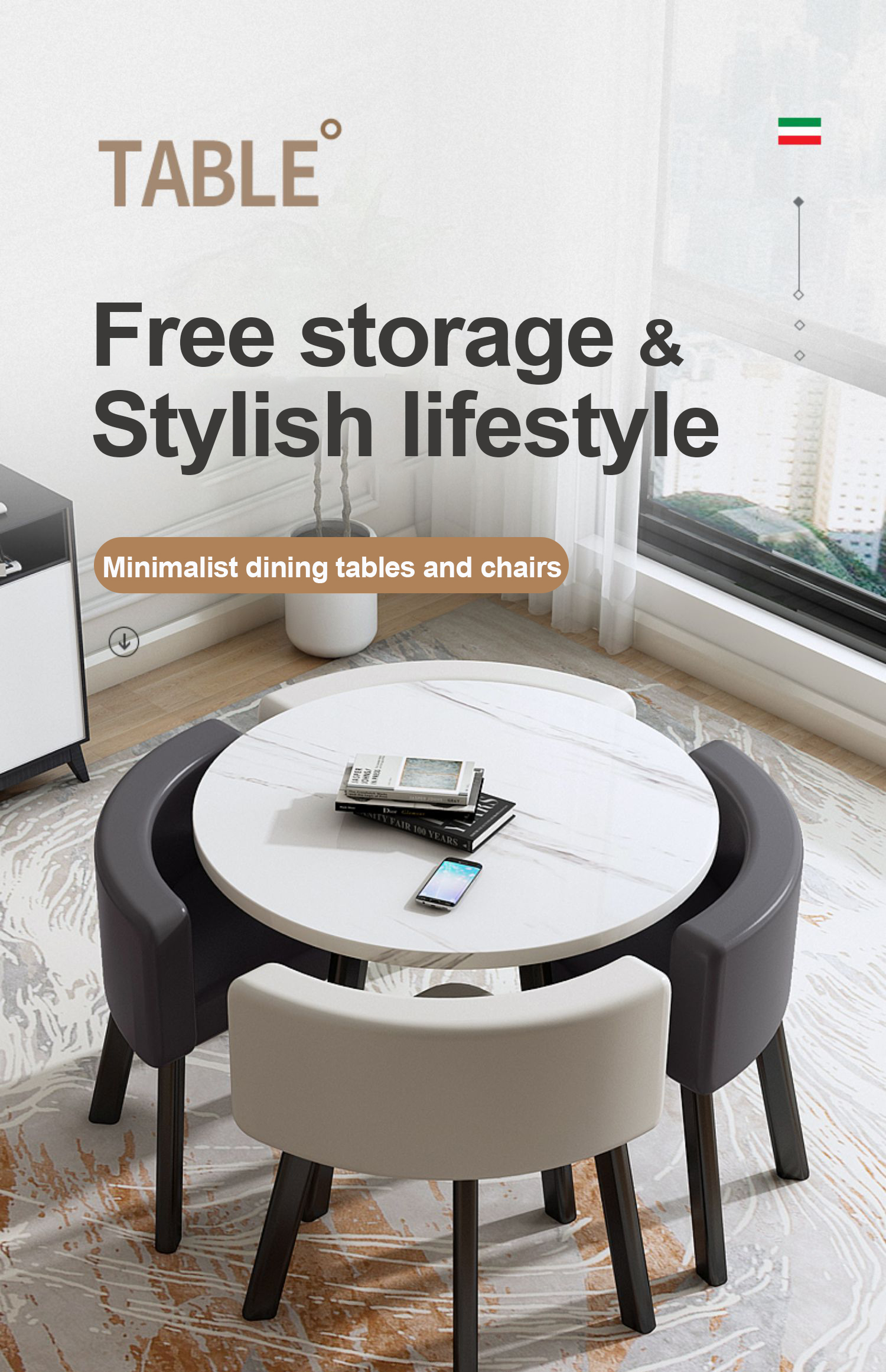 XC-Diameter 80CM + four stools office leisure small round table ...