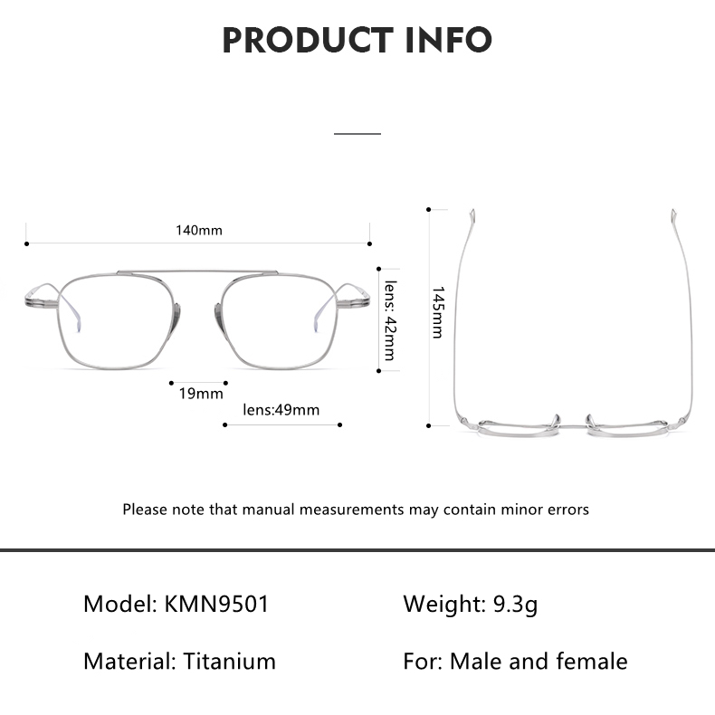 Japanese Minimalist Middle Beam Unique Pure Titanium Square Aviator ...