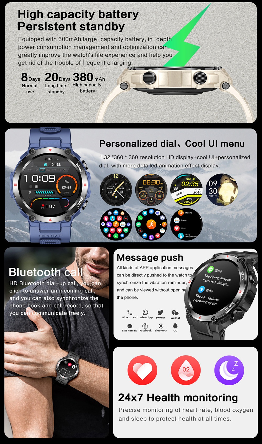 Aolon Tetra R2 Smart Watch Original Running Speed 100+ Exercise Modes ...