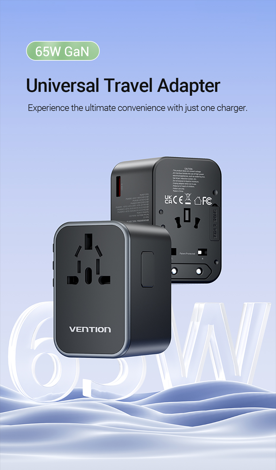 Vention Universal Travel Adapter PD 65W All in One Worldwide Travel ...