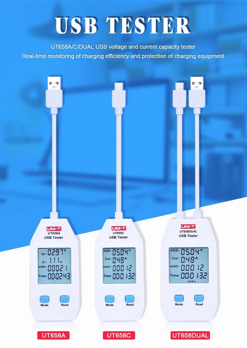 UNI-T UT658 UT658A UT658B UT658D Dual UT658 LOAD USB Tester for Voltage ...