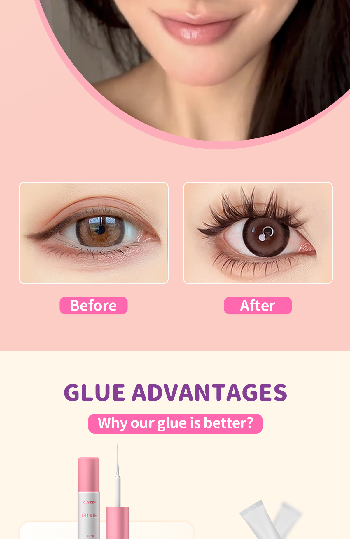 Elyzza W-shaped Eyelashes Extension 4IN1Lash Bond Length 10-16mm C+ ...