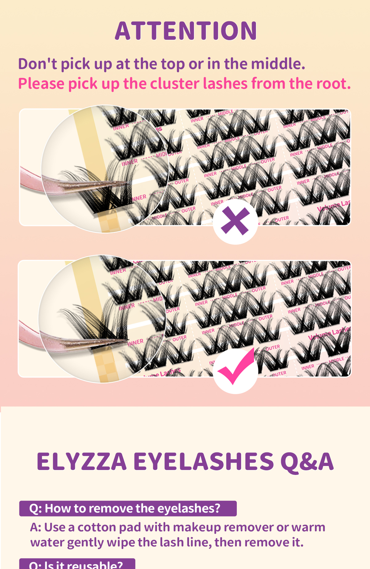 Elyzza W-shaped Eyelashes Extension 4IN1Lash Bond Length 10-16mm C+ ...