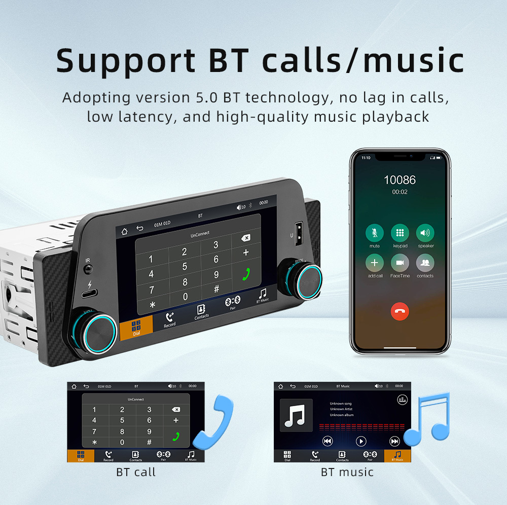 ESSGOO Universal Wireless Carplay Android Auto 1 Din 5" Car Player ...