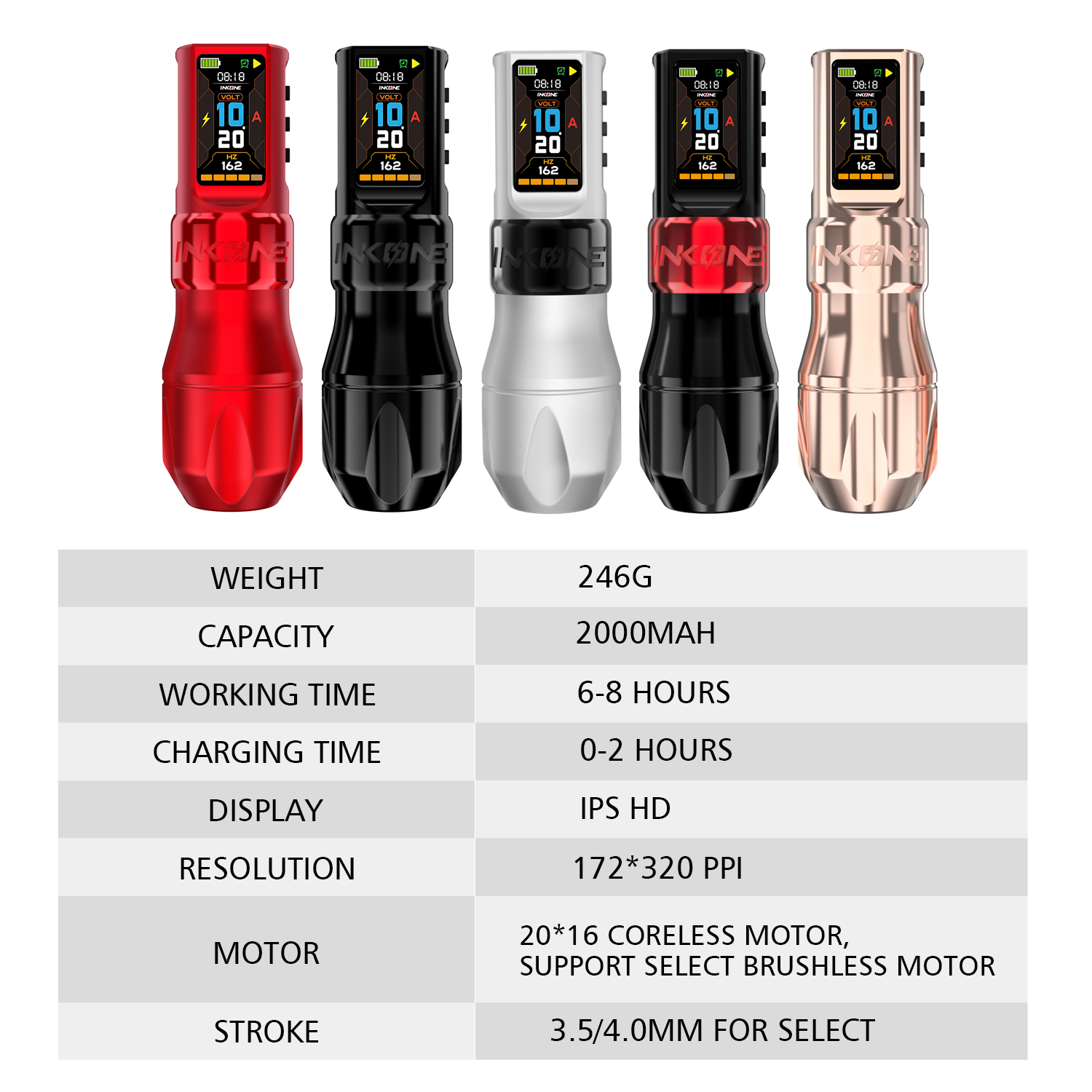 INKONE ARMOR Big Screen Tattoo wireless Machine Pen two Battery Two ...
