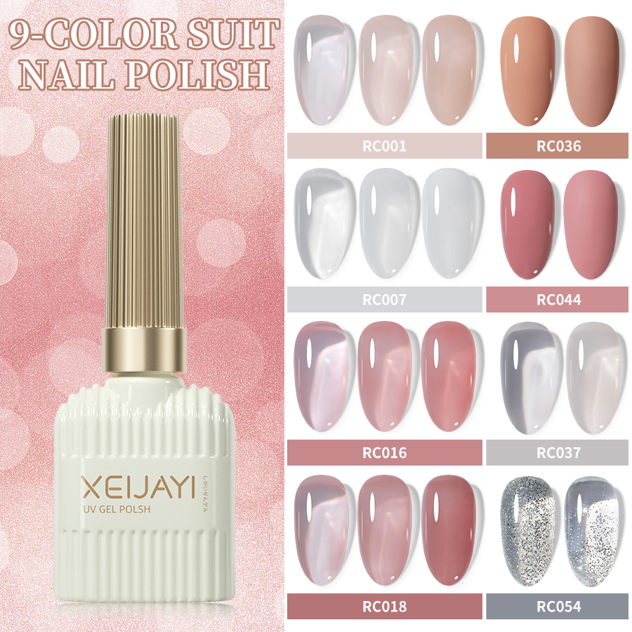 XEIJAYI 9Pcs 15ML Gel Nail Polish Set, Popular Color Gel Varnish Kit, Soak Off UV/LED Gel Polish ...