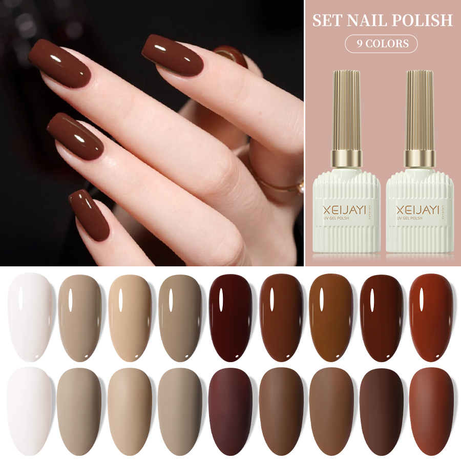 XEIJAYI 9Pcs 15ML Gel Nail Polish Set, Popular Color Gel Varnish Kit, Soak Off UV/LED Gel Polish ...