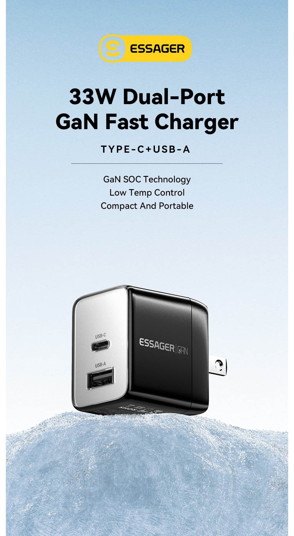 Essager Gan 33W Type C Usb Fast Charger For US EU UK SoC adapter ...