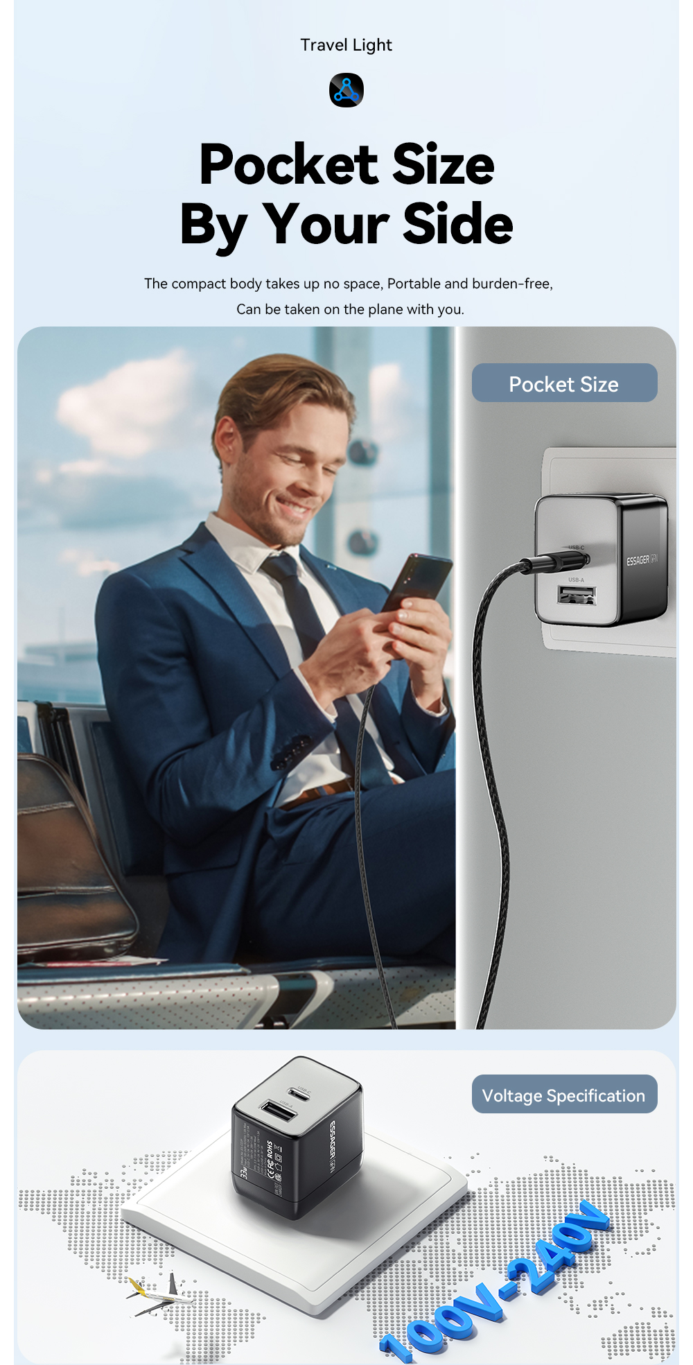 Essager Gan 33W Type C Usb Fast Charger For US EU UK SoC adapter ...