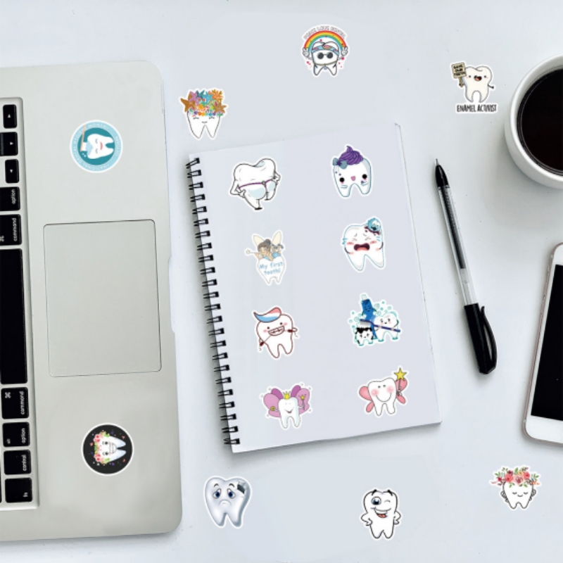 50Pcs Cartoon Cute Tooth Shape Stickers Dentistry Graffiti Decal ...