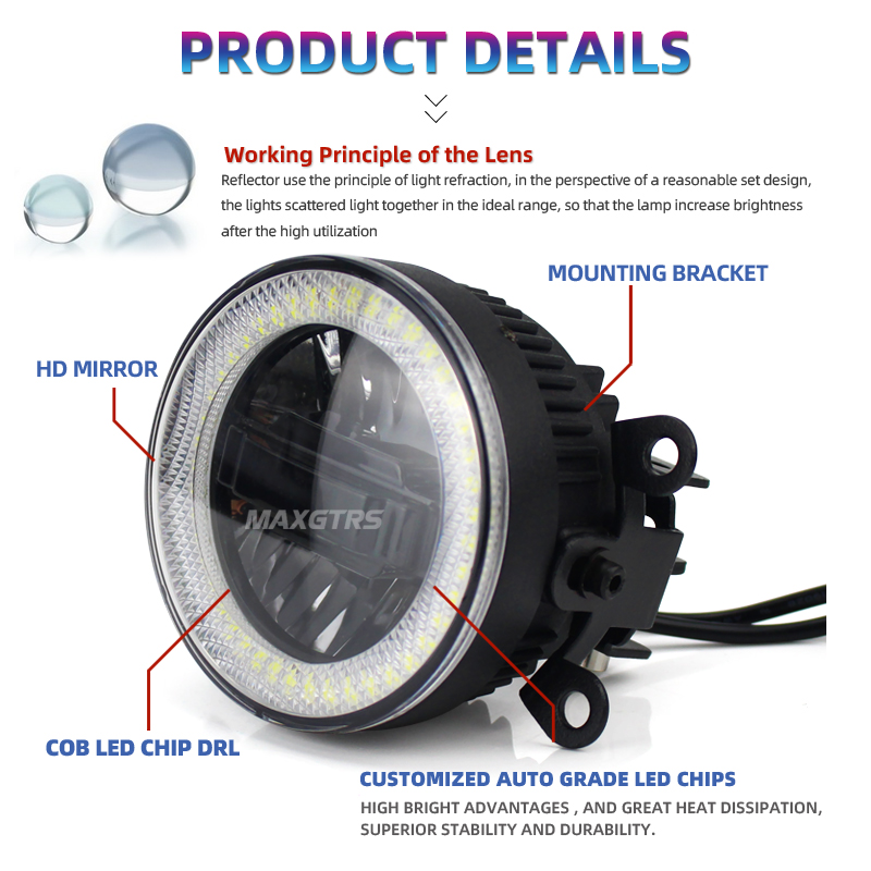 MAXGTRS 2x Universal 3.0 inch Auto Light LED Angel Eyes Daytime Running ...