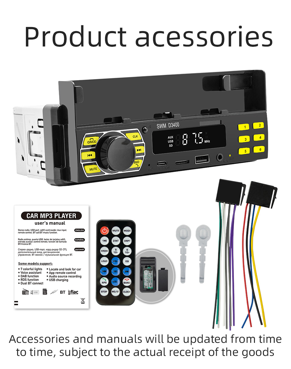 ESSGOO 1 Din Car Radio with Cell Phone Holder Bluetooth MP3 Car Player radio kereta Subwoofer ...