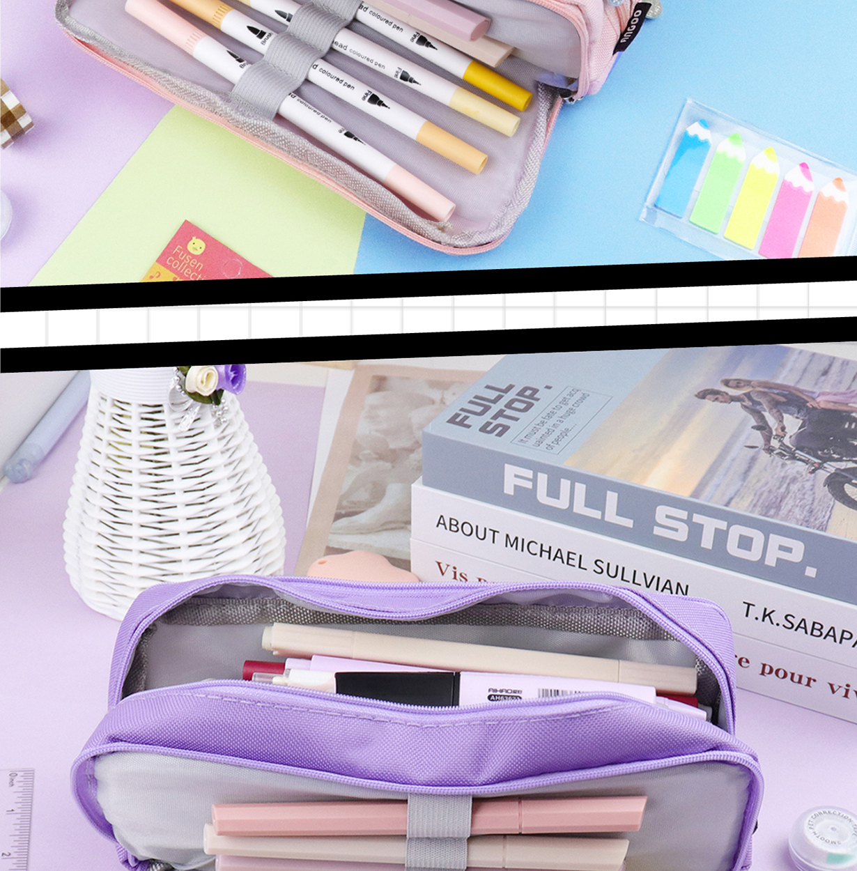 Kawaii Pencil Box Large Capacity Pencil Case 3 Compartment Pouch Pen ...