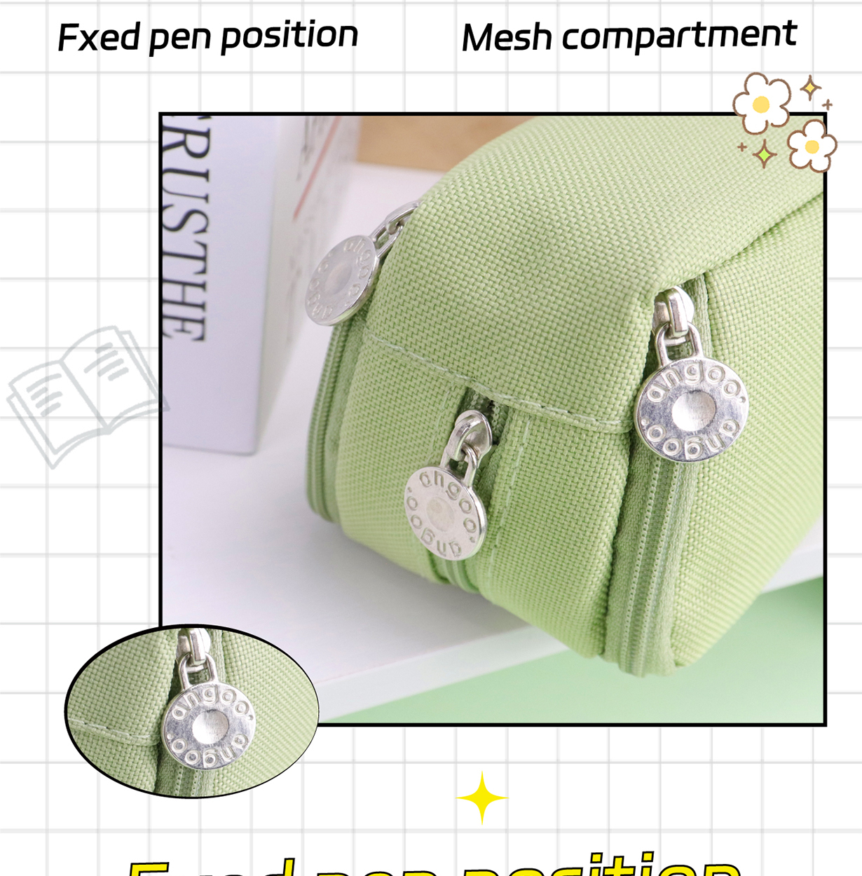 Kawaii Pencil Box Large Capacity Pencil Case 3 Compartment Pouch Pen ...