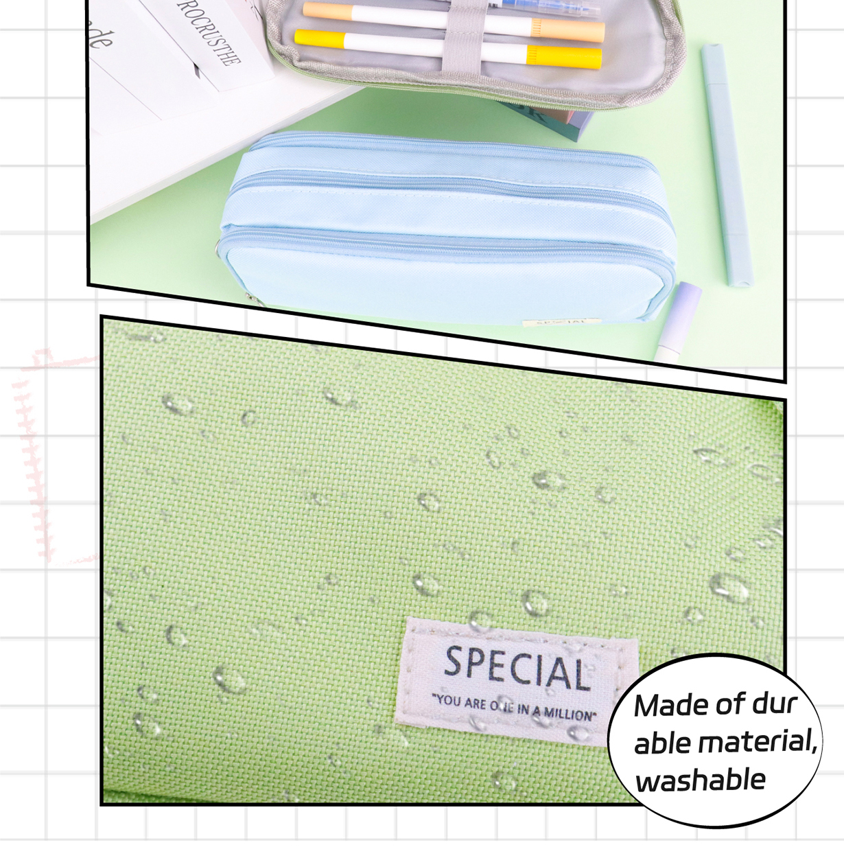 Kawaii Pencil Box Large Capacity Pencil Case 3 Compartment Pouch Pen ...