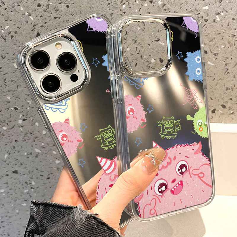 Electroplated Mirror Cartoon Monster Phone Case For iPhone 11 12 13 14 ...