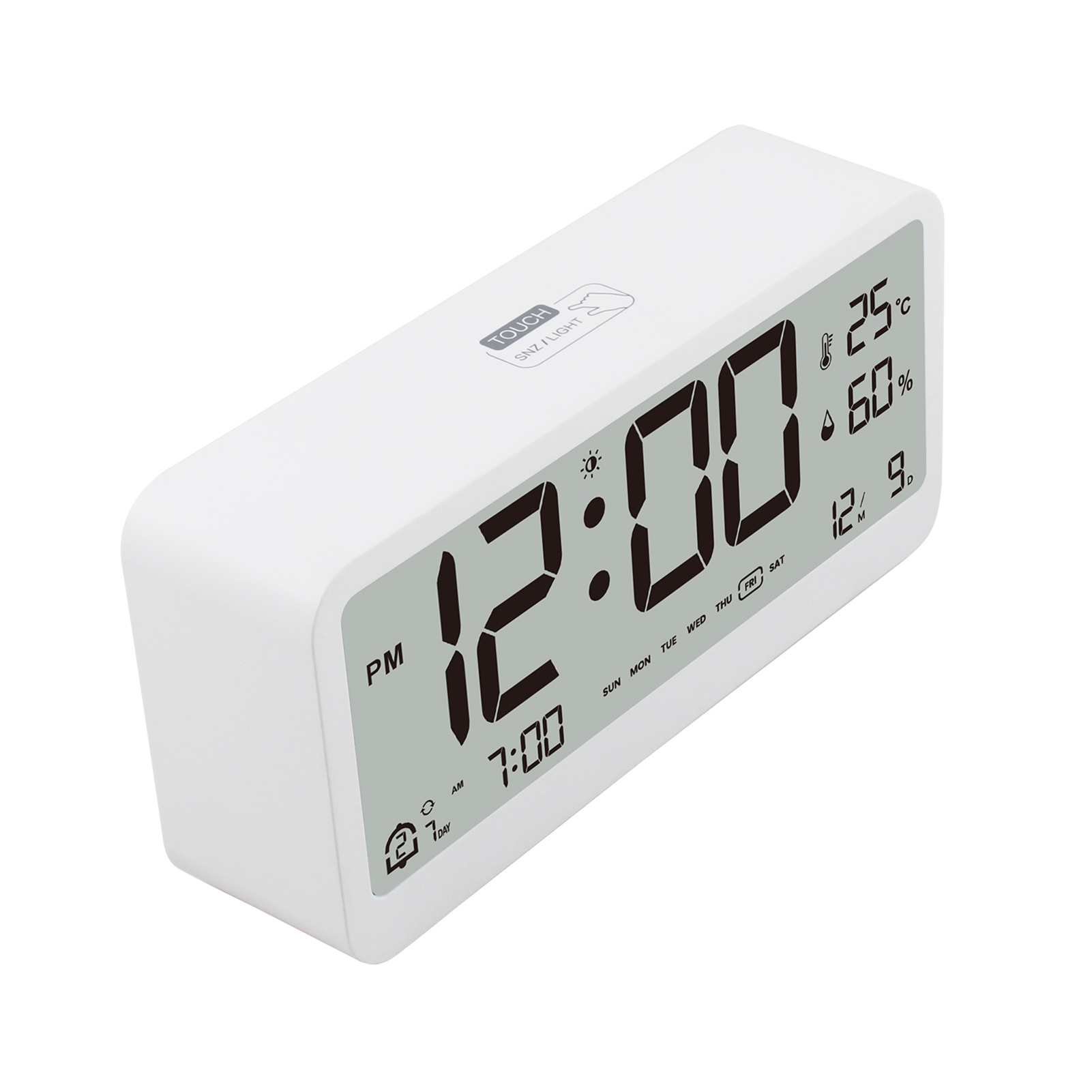 8001-EN Multifunctional Digital Clock LED Brightness Adjustable Temperature Humidity Displaying ...