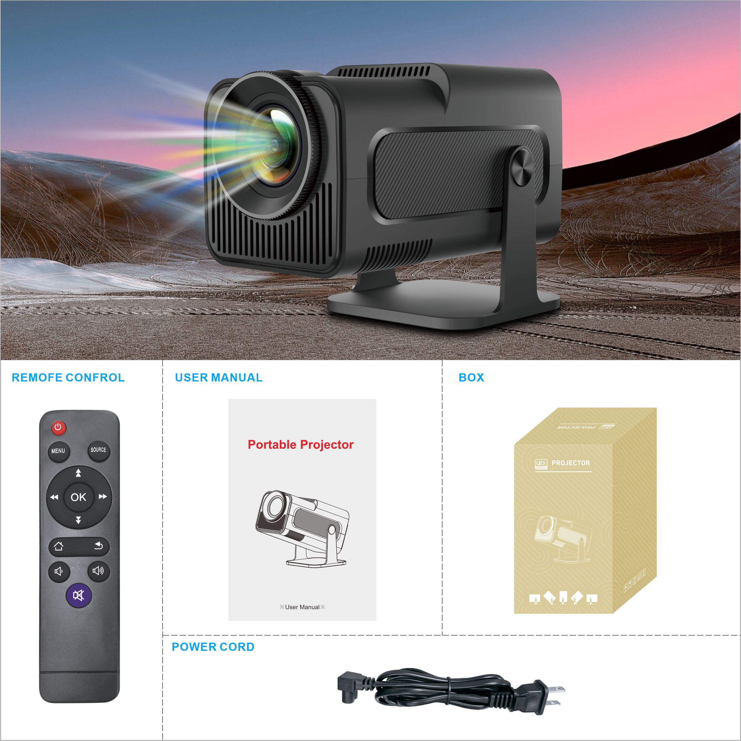 XGODY Gimbal 5 (HY320) New Mini Portable Projector Native 1080P 4K HD ...