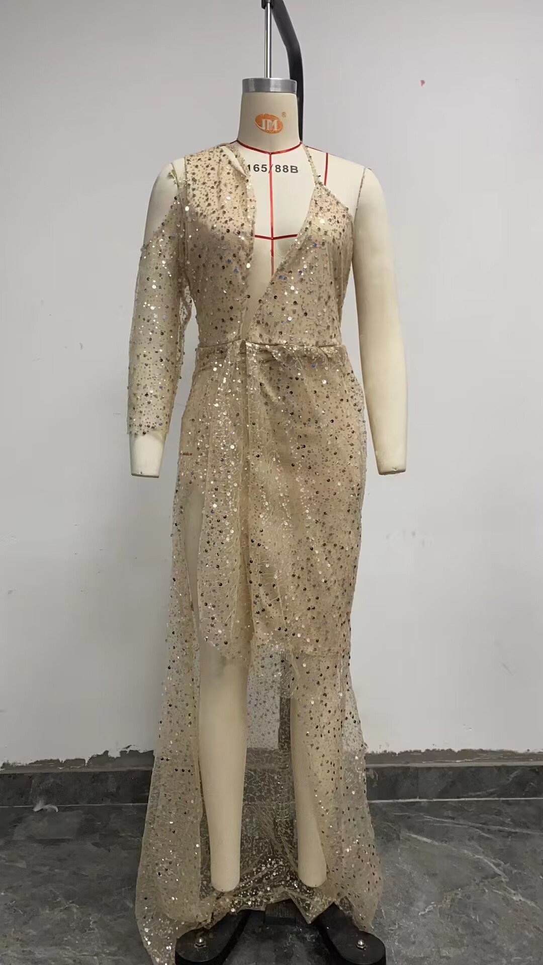 Women's Sexy Dress Splash Gold Off-Shoulder Banquet Dress Wrapped Hip ...