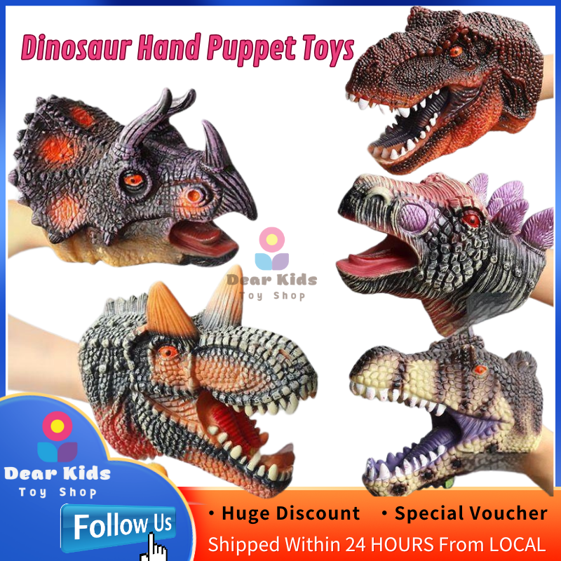 Soft Dinosaur Hand Puppets Animal Pretend Play Toy Set Tyrannosaurus ...