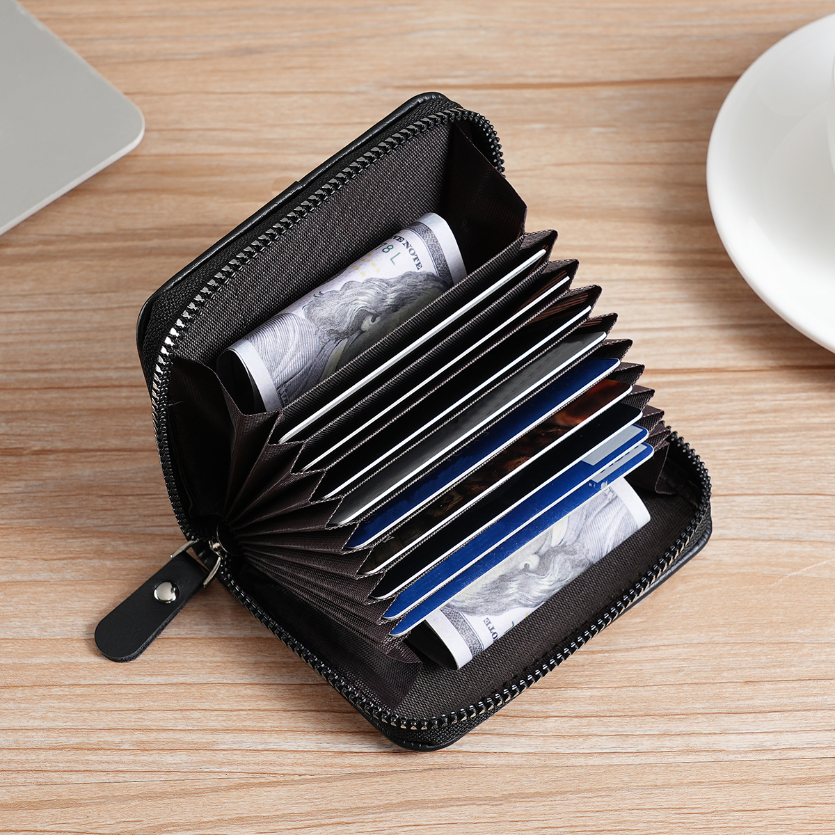 1 Piece Retro Men's Zipper Small Card Holder Fashion Stitching Multi ...