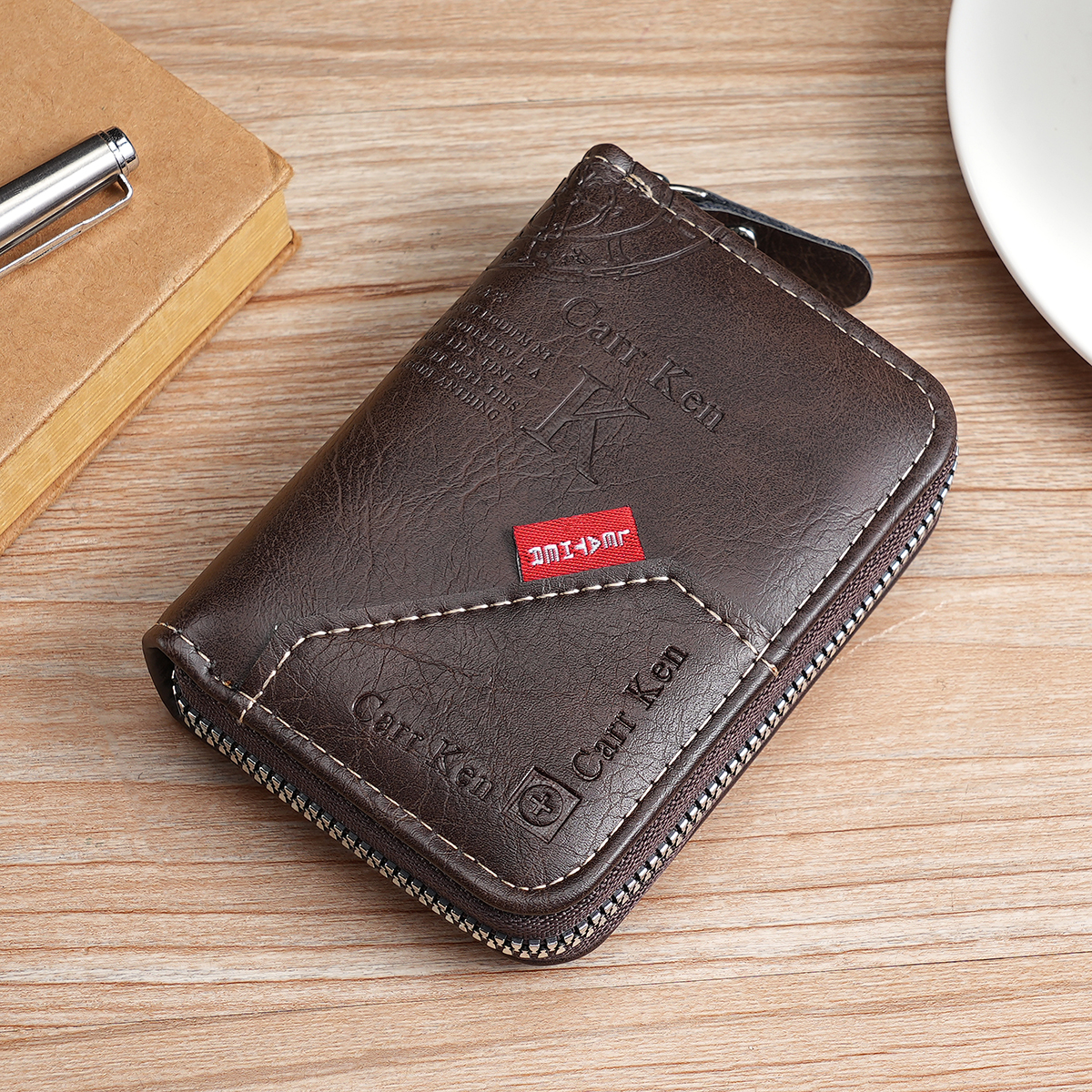 1 Piece Retro Men's Zipper Small Card Holder Fashion Stitching Multi ...