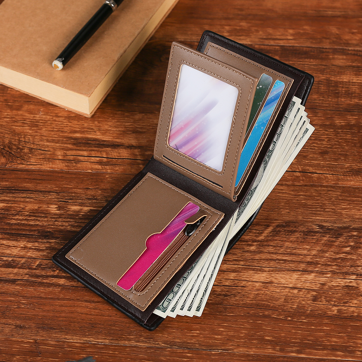 1 Piece Retro Men's Bi-fold Short Wallet Youth Fashion Stitching ...