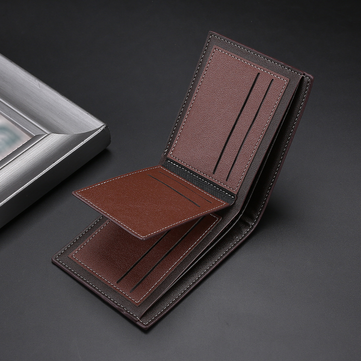 CarrKen Men's Short Wallet Retro Stitched Color-Block Leather Card ...