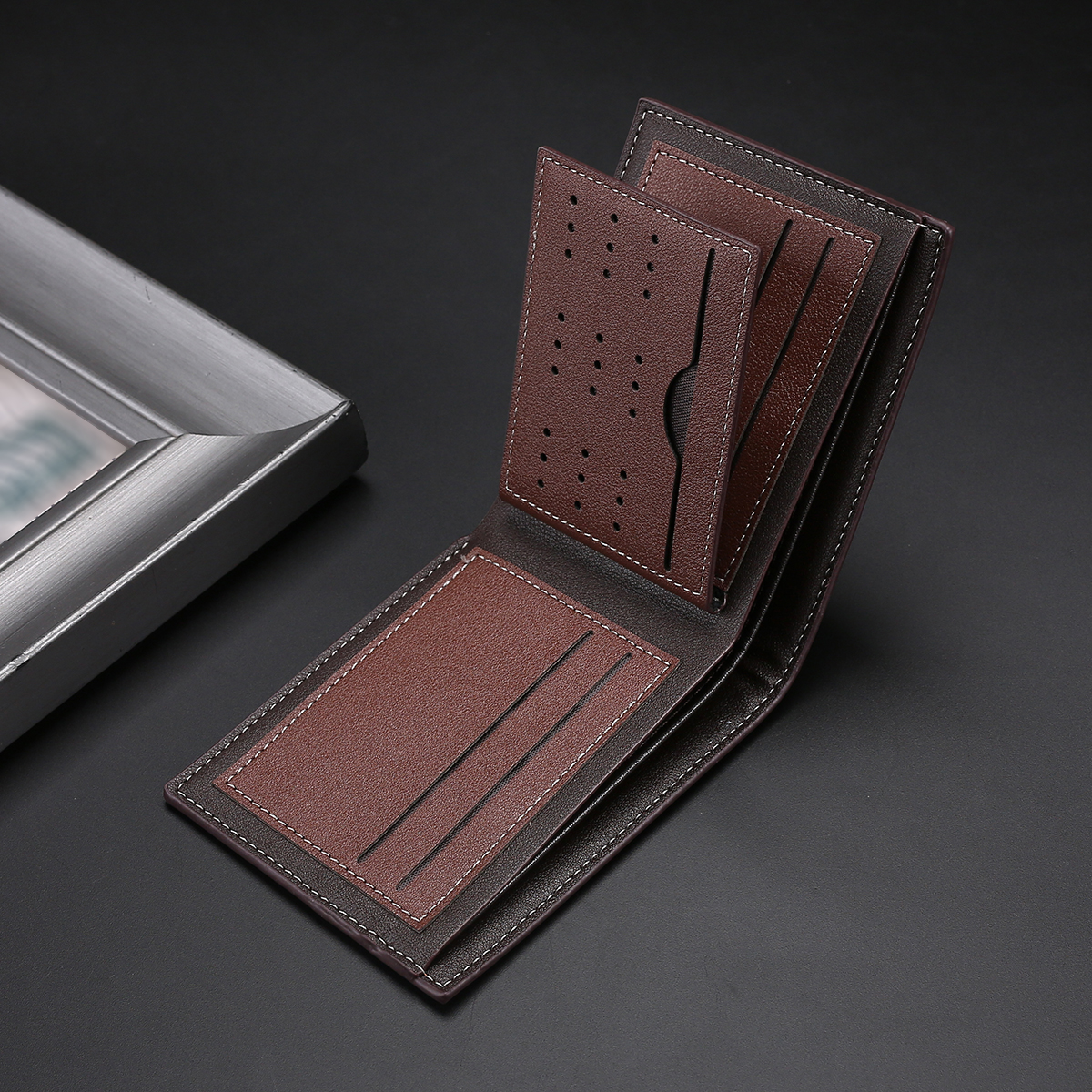 CarrKen Men's Short Wallet Retro Stitched Color-Block Leather Card ...