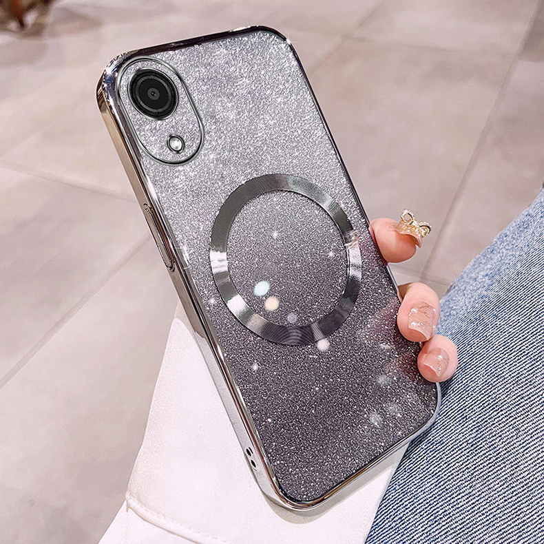 Casing OPPO A17K Plating glitter phone case with magnetic suction and ...