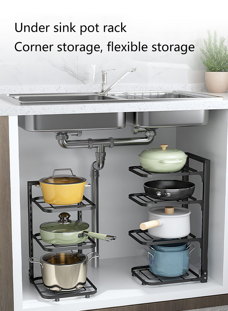【Local spot goods】2-4 Tier Kitchen Pan Organizer Pot Rack Adjustable ...