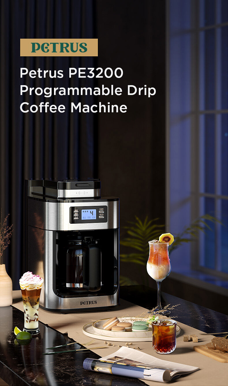 Petrus Auto Coffee Machine Coffee Bean Grinder & Drip Coffee Machine ...
