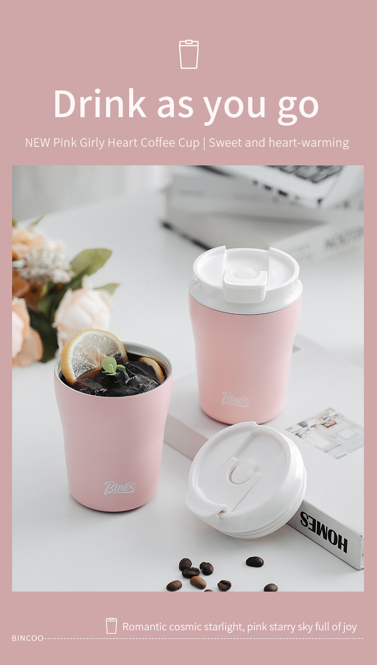 BINCOO Coffee Cup Ceramic-coated Inner Coffee Cup Pink Portable Hand ...