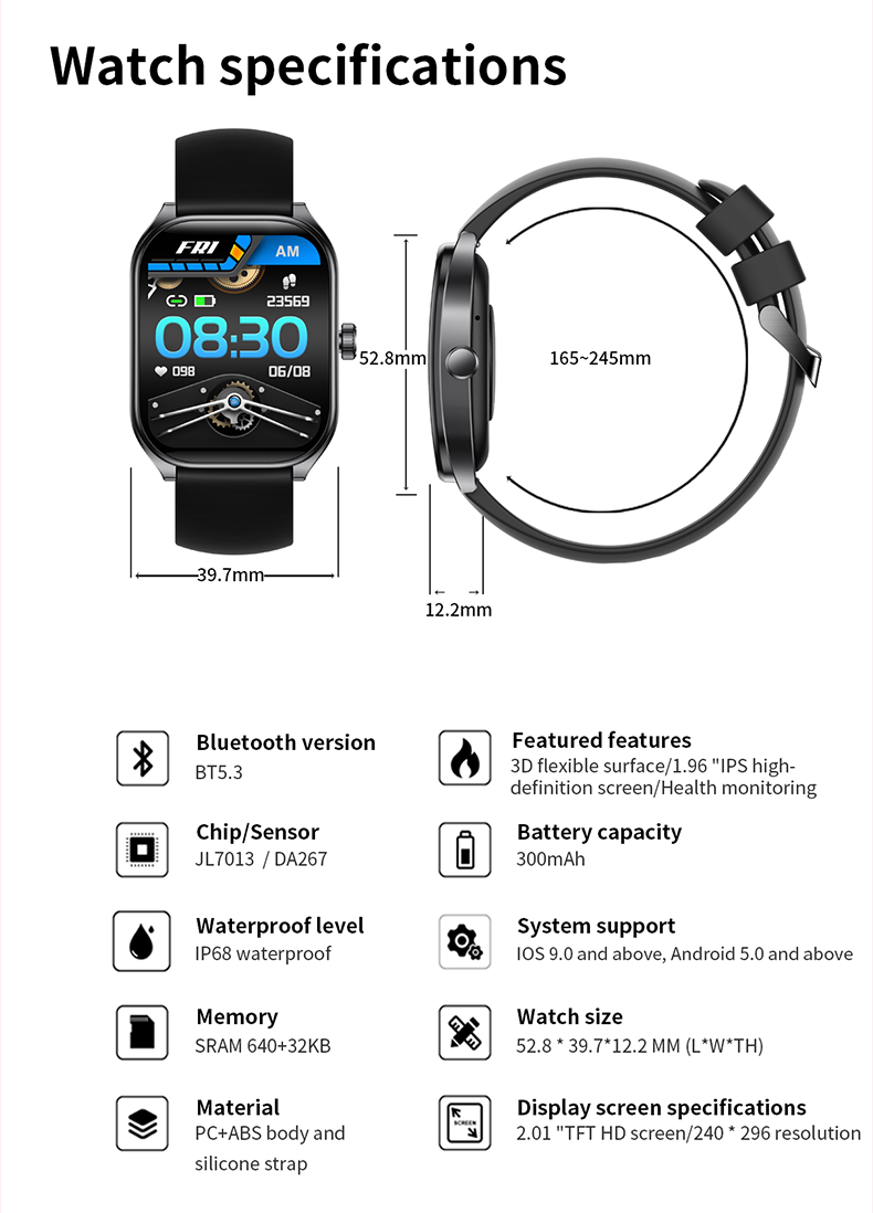 Aolon Curve Smart Watch Bluetooth Call Health Monitoring Smartwatch For ...