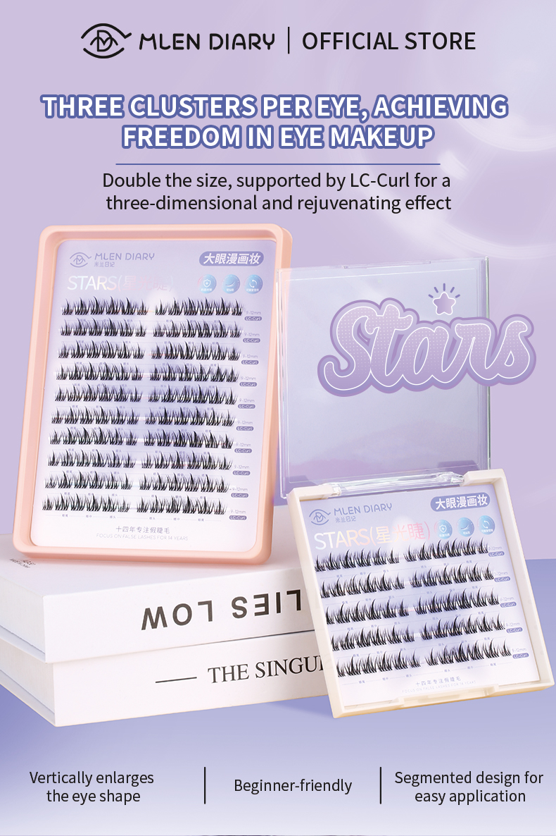 [SHIP ON 24 HOURS] MLEN DIARY STARS Series Eyelashes Reusable Individual Natural C Curl False ...
