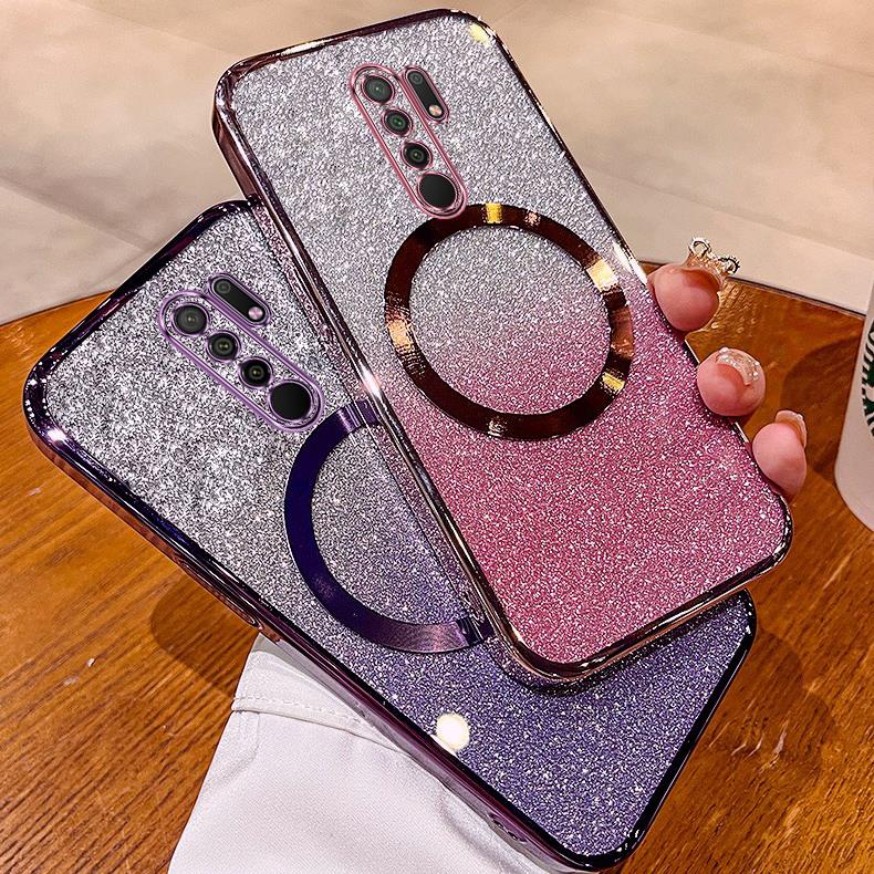 Casing Redmi 9 Plating glitter phone case with magnetic suction and ...