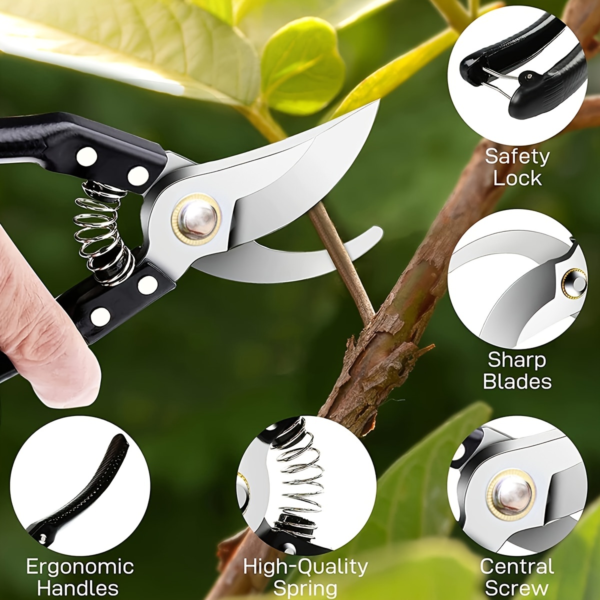 Pruning Shears, Professional Sharp Bypass Garden Shears, Premium Garden Scissors, Stainless ...