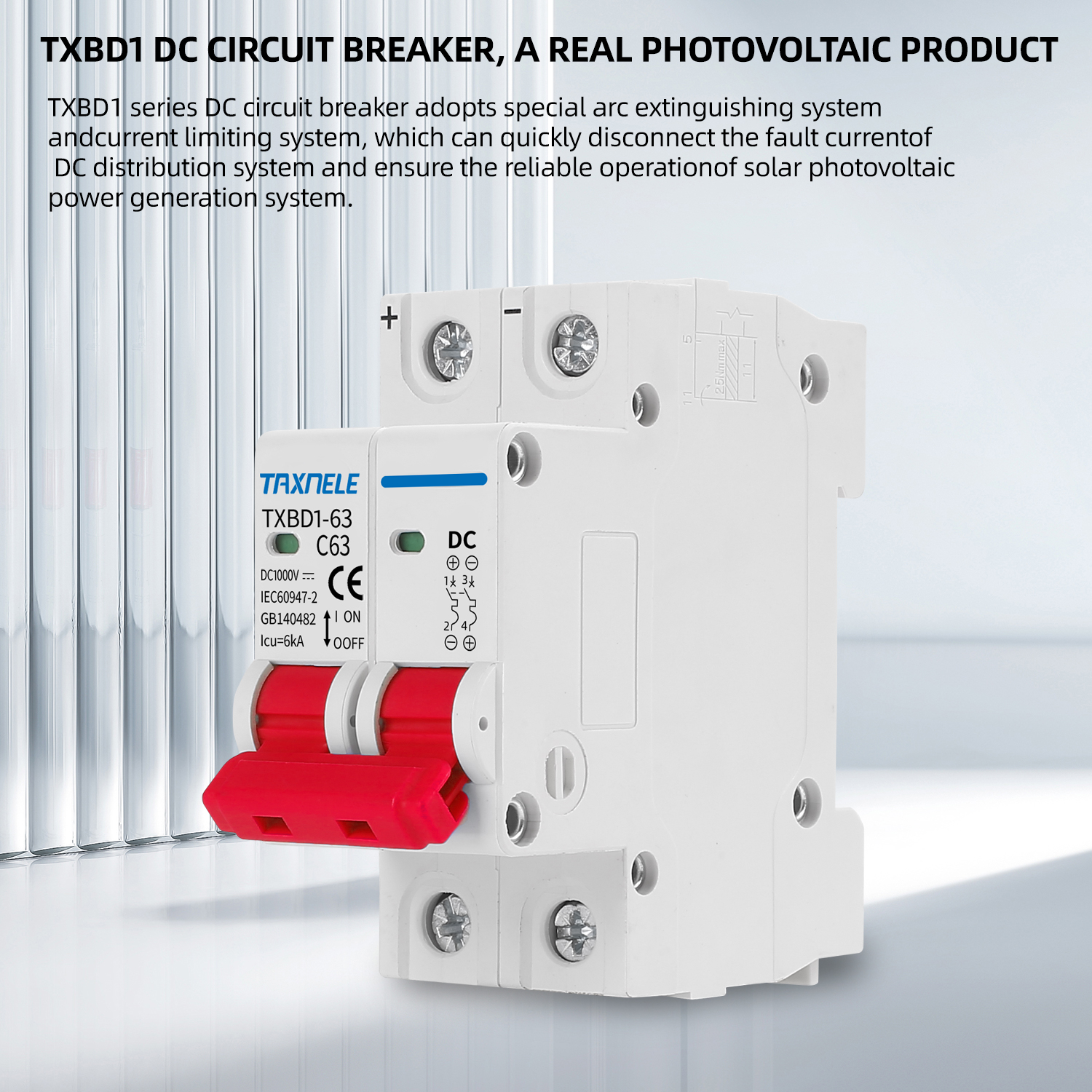 2P AC DC 1000V Solar Mini Circuit Breaker Battery Switch 32A 63A DC MCB for Photovoltaic PV ...