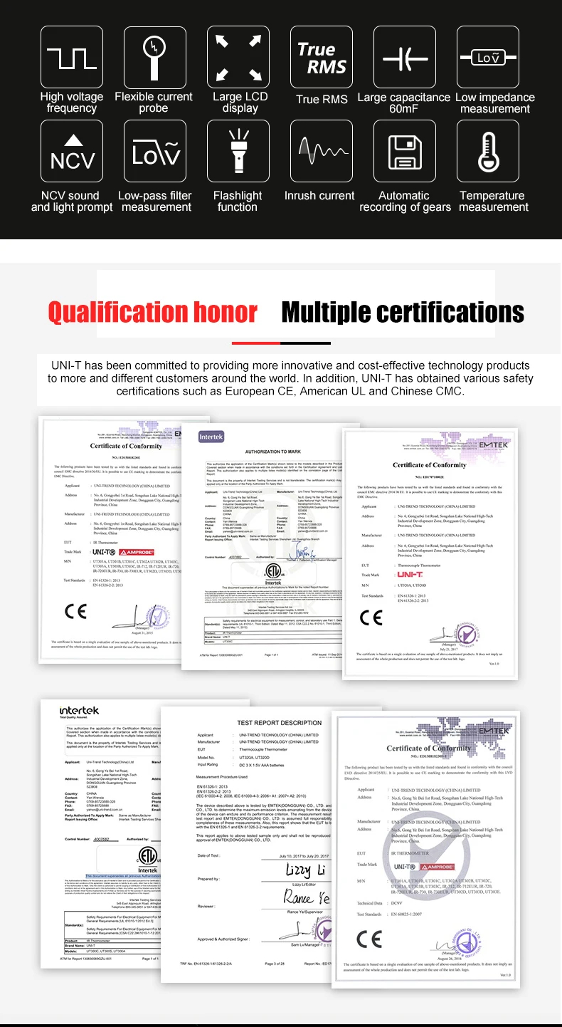 UNI-T UT206B UT207B UT208B True RMS Digital Clamp Meter AC DC Current ...