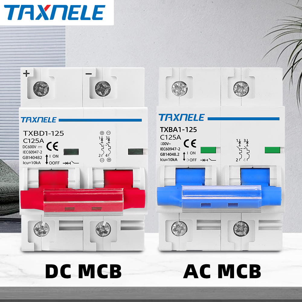 TAXNELE 2P AC DC MCB 125A 100A 80A Solar Mini Circuit Breaker Switch MCB for Photovoltaic PV ...