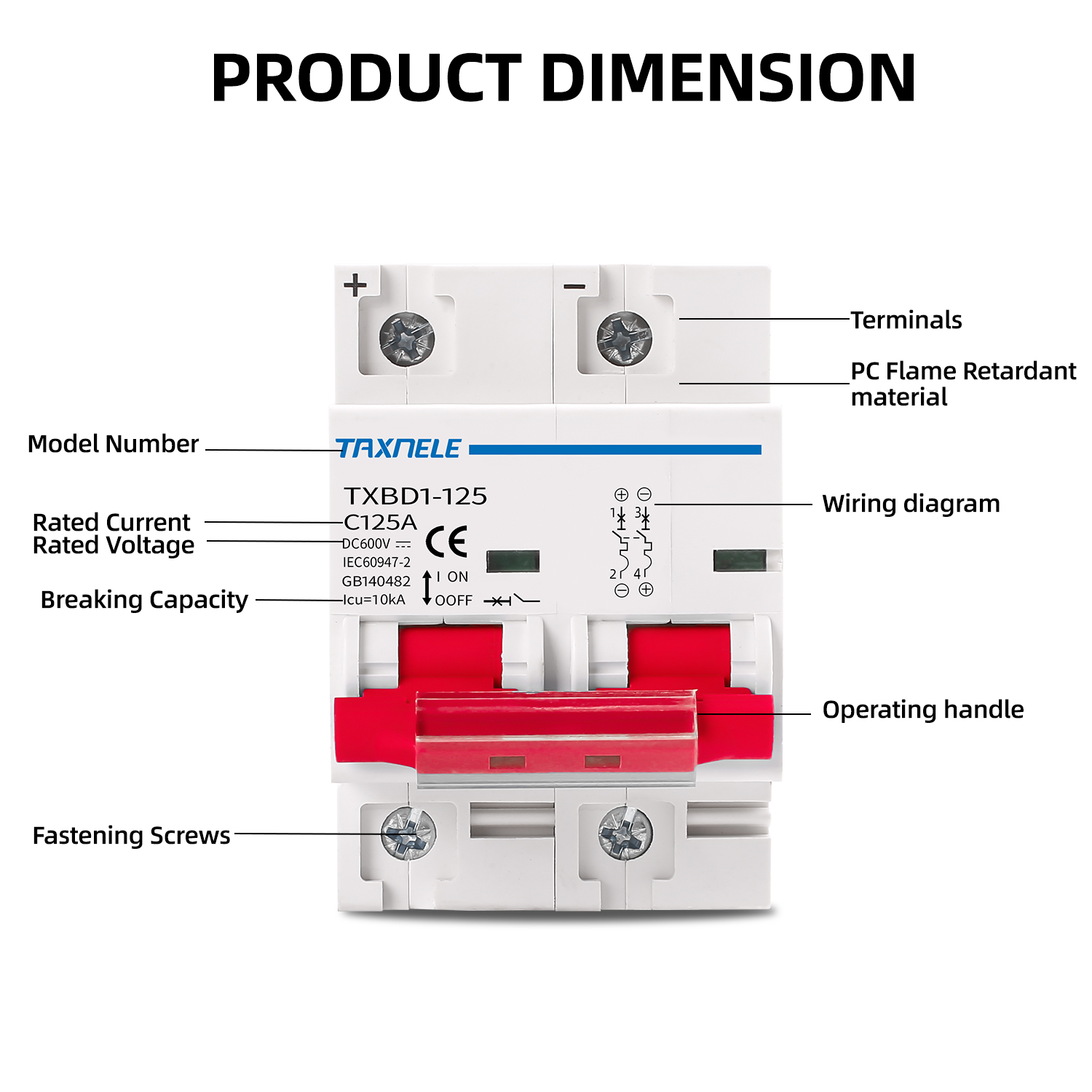 TAXNELE 2P AC DC MCB 125A 100A 80A Solar Mini Circuit Breaker Switch ...