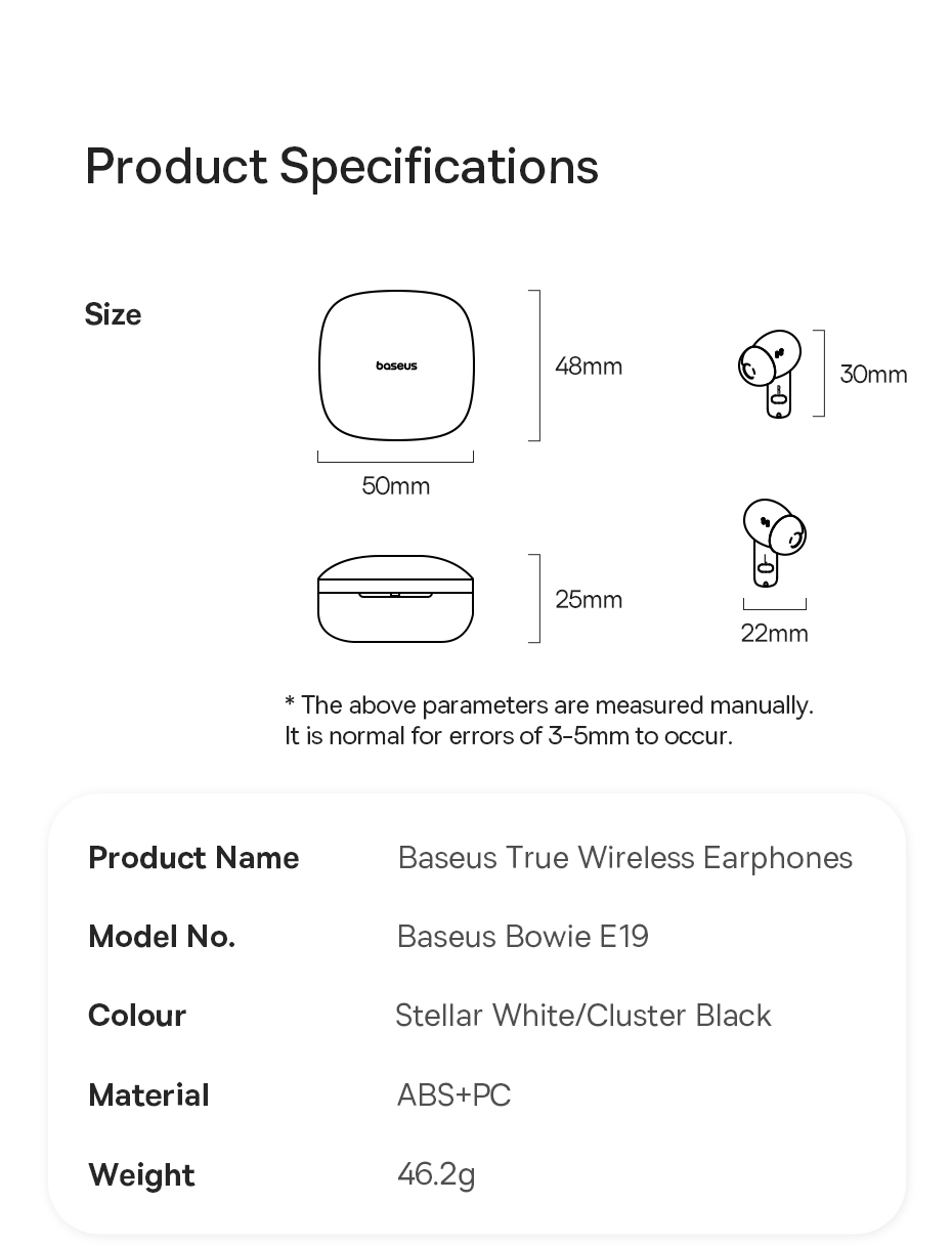 Baseus E19 True Wireless Earbuds TWS Bluetooth 5.3 with IPX5 Waterproof 33h Music Time Call ENC ...