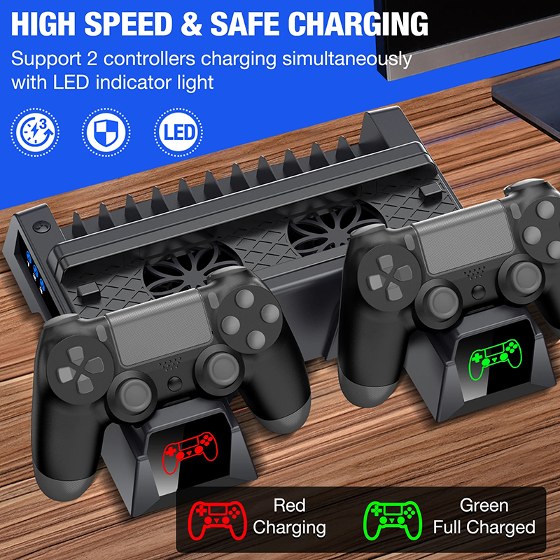 PS4/PS4 Pro/PS4 Slim Console Vertical Cooling Stand LED Dual Charger ...