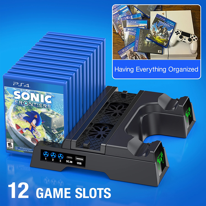 PS4/PS4 Pro/PS4 Slim Console Vertical Cooling Stand LED Dual Charger ...