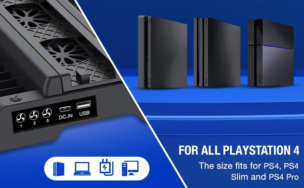 PS4/PS4 Pro/PS4 Slim Console Vertical Cooling Stand LED Dual Charger ...