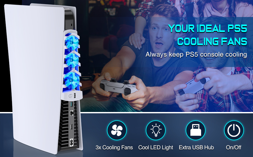 PS5 Cooling Fan PS5 Cooler with 3 High-Speed Cooling Fans (5000 RPM ...