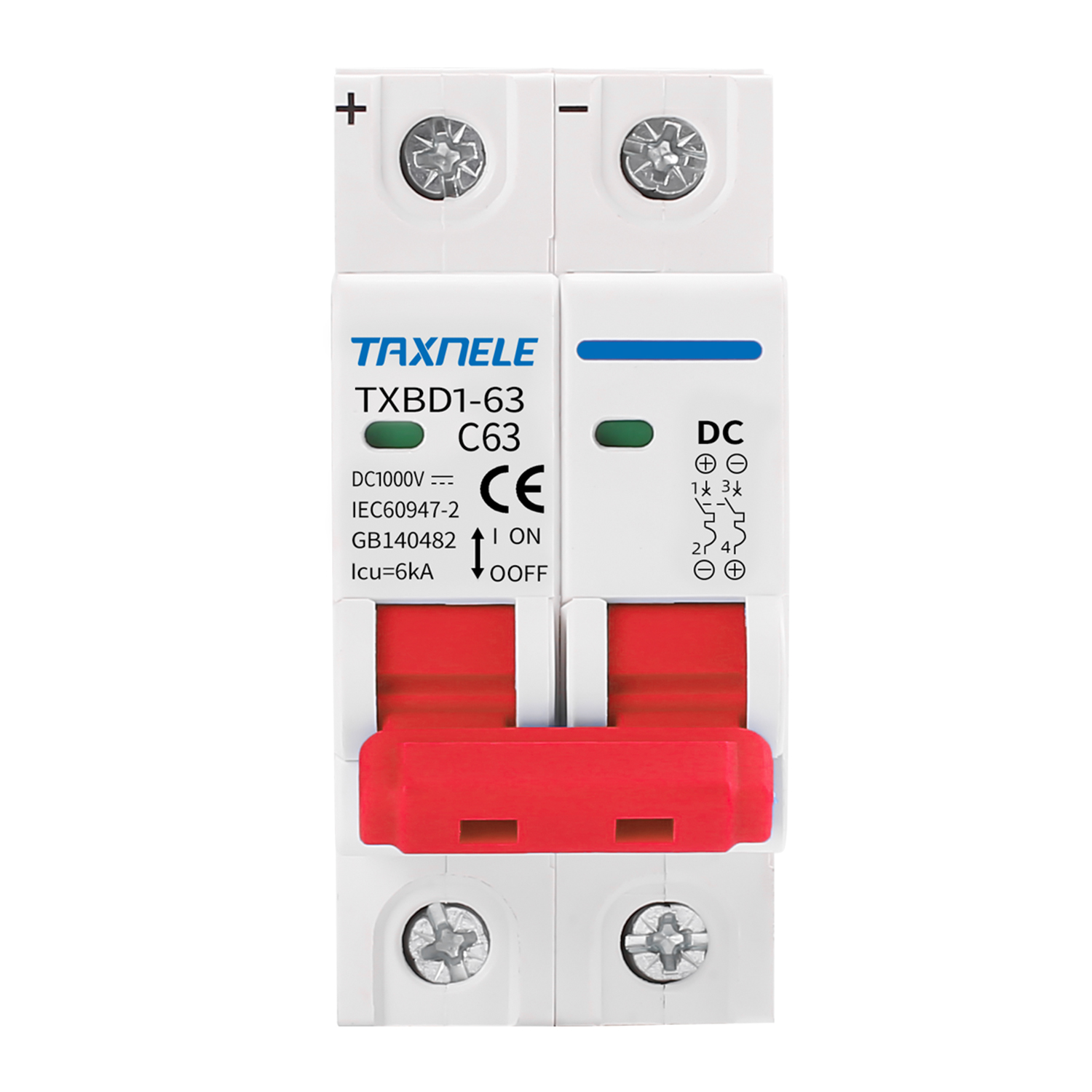 TAXNELE 2P DC AC MCB Solar Mini Circuit Breaker Battery Switch 63A DC MCB for Photovoltaic PV ...