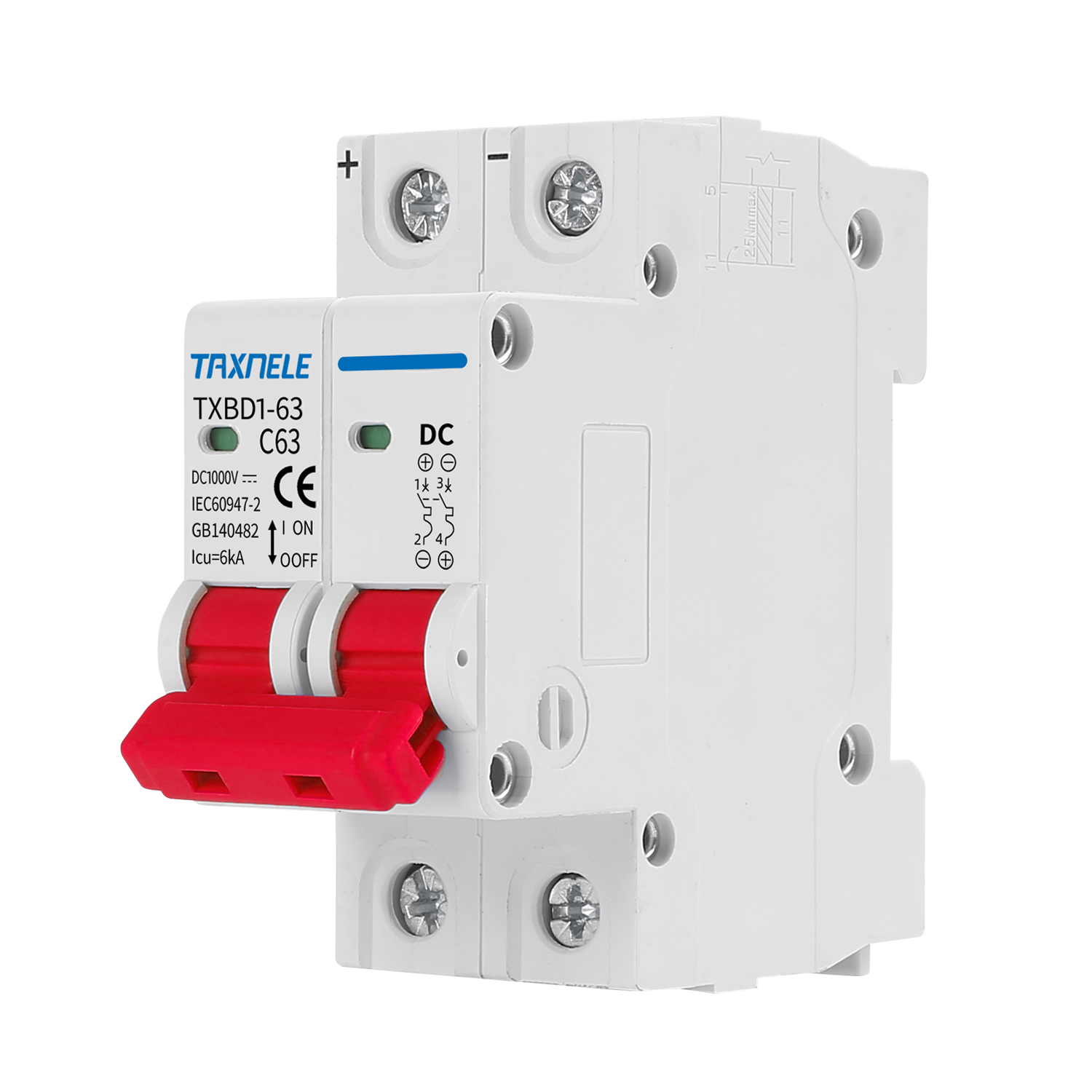 TAXNELE 2P DC AC MCB Solar Mini Circuit Breaker Battery Switch 63A DC MCB for Photovoltaic PV ...